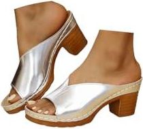 Generic Tongs pour femme - Sandales &agrave; talon bloc bas - Tongs &agrave; talons &eacute;pais - Sandales habill&eacute;es &agrave; enfiler - Sandales de f&ecirc;te - Sandales l&eacute;g&egrave;res pour femme - 