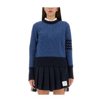 Thom Browne Femme, Pulls, Bleu, Taille: 34 FR Jersey &agrave; Rayures 4-Barres