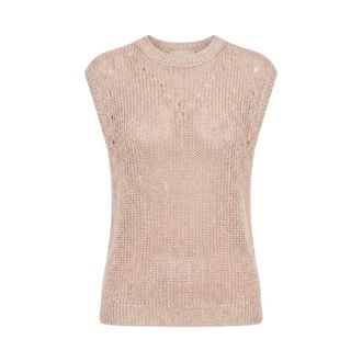 PESERICO Femme, Pulls, Rose, Taille: 44 FR Top en lin moulin&eacute; avec sequins