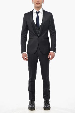 Corneliani CC COLLECTION Dreiteiliger Anzug aus Mischwolle mit Satin-Schalkragen Corneliani