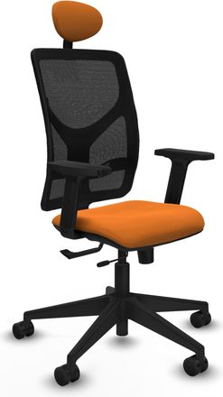 Piqueras y Crespo B&uuml;rostuhl mit 2D-Armen, h&ouml;henverstellbare Lendenwirbelst&uuml;tze und festes Kopfteil, ausgestattet mit Syncro/Traslack und Schneideschaum, Schwarz/Orange