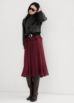 Mango Langes Kleid mit Volants bordeaux - Damen - S - MANGO