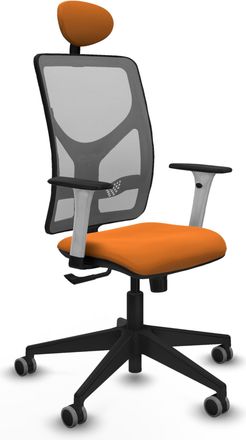 Piqueras y Crespo Schreibtischstuhl mit Rollen, mit wei&szlig;en und schwarzen Armlehnen, h&ouml;henverstellbare Lendenwirbelst&uuml;tze und festes Kopfteil, Grau/Orange