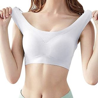 Generic Soutien-gorge de sport 2026 pour femme en soie glac&eacute;e mince confortable grande taille sans couture avec coussinets amovibles, gris, XL