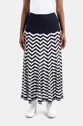 Junya Watanabe Womens Long Chevron Knit Skirt Blue