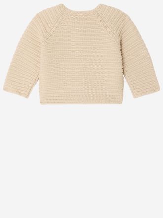 BONPOINT Girls Cardigan Organic Cotton Beige Sweater