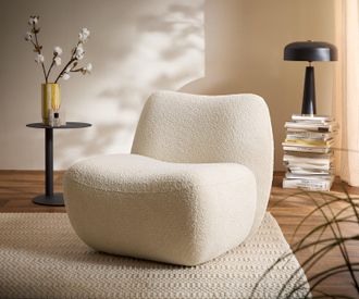 DELIFE Loungesessel Zena 75x85 cm Boucl&eacute; Wei&szlig;, Cocktailsessel