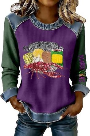 Generic Sweat-shirt &agrave; col rond imprim&eacute; minimaliste pour femme, polyvalent, &agrave; manches longues, haut basique confortable &agrave; manches longues, tuniques d&eacute;contract&eacute;