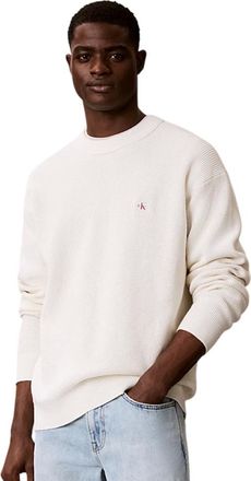 Calvin Klein Homme, Pulls, Blanc, Taille: XS Pull Monogramme en Coton Gaufr&eacute;