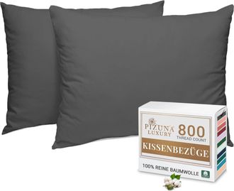 Pizuna Luxuriöser Soft-Satin 2er Pack Kissenbezug 70 x 90 cm Dunkelgrau, 800 Fadenzahl Baumwolle Kissenbezüge, 100% Langstapel Baumwolle Kissenbezug (Dunkelg