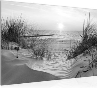 Runa Art Bild Strand Sonnenuntergang Modern Wandbilder Schlafzimmer Wohnzimmer 1 Teilig - Made In Germany - Meer Natur Schwarz Weiss Flur 041715c
