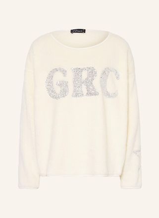Grace Grace Fleecepullover Mit Pailletten weiss