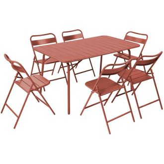 Sweeek Klappbarer Gartentisch aus Stahl + 6 St&uuml;hle
