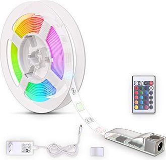 B.K.Licht LED Strip Silikon 3m mit Fernbedienung, buntes RGB Licht, dimmbar, selbstklebend, LED Streifen, Leiste, Deko, Gaming Deko, Band, Lichtleiste, Lichtban