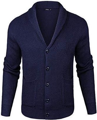 iClosam Cardigan en Tricot &eacute;pais avec col ch&acirc;le pour Homme, Bleu, XXL