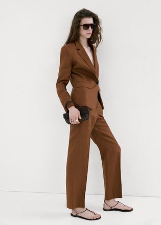 Mango Pantalon de costume lin marron - Femme - 32 - MANGO