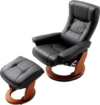 Robas Lund Sessel, Relaxsessel, Hamilton, mit Hocker, Leder/schwarz, 83 x 85-110 x 105 cm, 64026SH5, 64026SH5