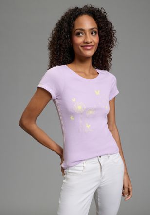 Kangaroos Kurzarmshirt KANGAROOS, Damen, Gr. 48/50, flieder, Rippware, Obermaterial: 100% Baumwolle, Basic h&uuml;ftbedeckend, Rundhals, mit Umschlag, Shirts, Kurzar