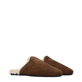 Prada Womens Brown Leather Slippers