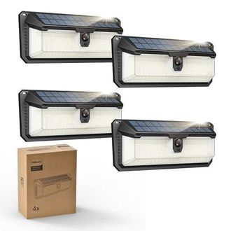 Philips Lampe Solaire Extérieur avec Détecteur, 258 LEDs Sécurité, 3 Modes, Étanche pour Jardin Clôture Garage Lot de 4