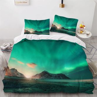 Generic Bettw&auml;sche 135x200 Aurora Bettw&auml;sche Sets Naturlandschaft Bettenset 3D Druck Weich Microfaser Kinderbettw&auml;sche mit Rei&szlig;veschluss und 2 Kissenbezug f&uuml;r