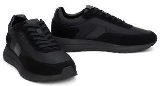 HUGO BOSS Calfskin and Fabric Low-Top Sneaker - Black