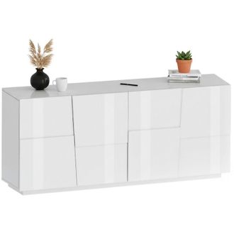 Dmora Kommode Yago, Wohnzimmer-Buffet, modernes Wohnzimmer-Kommode mit 4 T&uuml;ren, 200x44x86 cm, gl&auml;nzendes Wei&szlig; - Dmora