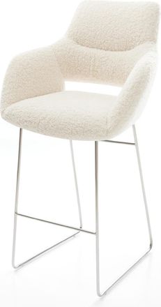 DELIFE Barstuhl Yago-Flex Teddystoff Beige Kufengestell Edelstahl Silberfarben Taschenfederkern, Barst&uuml;hle