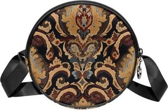 Generic Sac &agrave; bandouli&egrave;re rond pour femme, imprim&eacute; r&eacute;tro, petit sac &agrave; bandouli&egrave;re avec fermeture &eacute;clair, bretelles r&eacute;glables, sac &agrave; main rond d&eacute;contract&eacute; pour