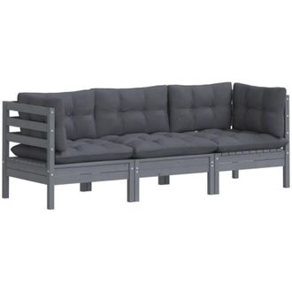 vidaXL Canap&eacute; 3 places de jardin avec coussins anthracite Bois de pin vidaXL