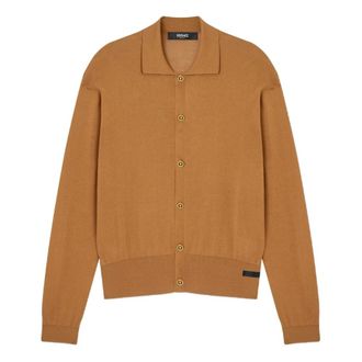 Versace Seiden-Baumwoll-Strick-Poloshirt-Cardigan - - Knitwear - Herren - Braun - XL