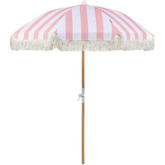 Beliani Beliani - Parasol droit rond 150 cm - M&acirc;t en bois de h&ecirc;tre - Tissu polyester r&eacute;sistant aux UV - M&eacute;canisme douverture manivelle - Style r&eacute;tro