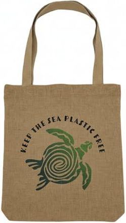 Fabulous Sac Shopping Tote Bag Aspect Lin - Keep the Sea Plastic Free Environnement Mer Tortue - Sac de Courses Toile Epaisse 360g Beige Naturel Cabas Port&eacute; Ep