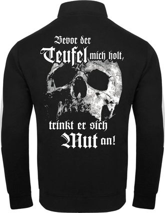 Spass Kostet M&auml;nner Trainingsjacke Totenkopf Motiv Bevor der Teufel mich holt Heavy Metal