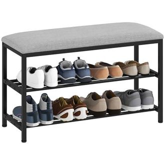 HOMCOM Schuhbank mit Sitzfl&auml;che, Sitzbank mit Stauraum, Schuhregal mit 2 offene F&auml;cher, Sitzbank, Bank, Garderobenbank f&uuml;r Wohnzimmer, Flur, 81 x 31 x 50 cm 