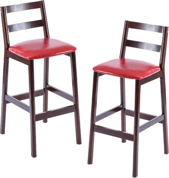 Generic 28 Barhocker In Thekenhöhe, 2er-Set, Rückenlehne Aus Massivholz Mit Kunstlederkissen, Armloser Kücheninselstuhl for Café-Bar(Leather I)