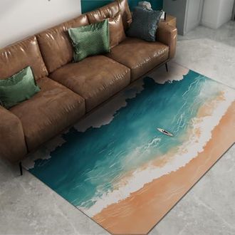 Generic Tapis de Style Nordique Plage Mer Vagues Surf Tapis de Sol pour Chambre dEnfant Dortoir Doux Confortable Tapis de Porte &agrave; Poils Ras pour Salon Chambre