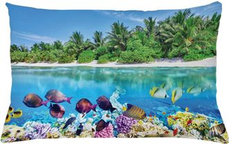 Abakuhaus Insel Kissenbezug, Wasserwelt Malediven, Seitenschl&auml;ferkissenh&uuml;lle ohne Kissen mit Rei&szlig;verschluss und Beitseitigem Druck Waschbar, 65 x 40 cm, Blau un