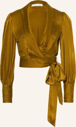 Zimmermann Cropped-Wickelbluse Aus Seide gruen