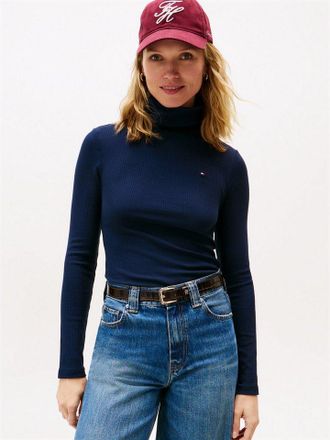 Tommy Hilfiger Langarmshirt SLIM 5X2 RIB ROLL-NK LS in gerippter Struktur
