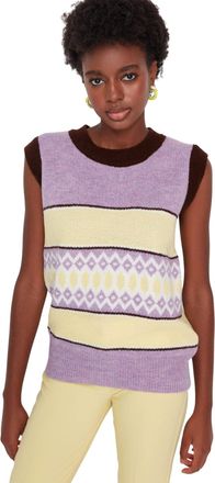 Trendyol Trendyol Womens Crew Neck Colorblock Fitted Vest Sweater, Braun, M