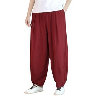 Generic Pantalon bouffant en lin pour homme : pantalon bouffant sarouel surdimensionn&eacute; pantalon droit pantalon d&eacute;t&eacute; respirant pantalon de plage l&eacute;ger pantalon
