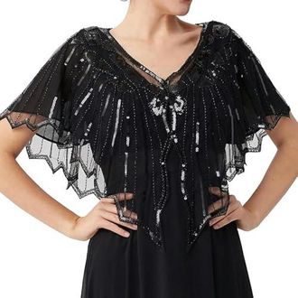 Generic NYSBH Ch&acirc;le r&eacute;tro avec perles et paillettes pour femme, Noir, Taille unique