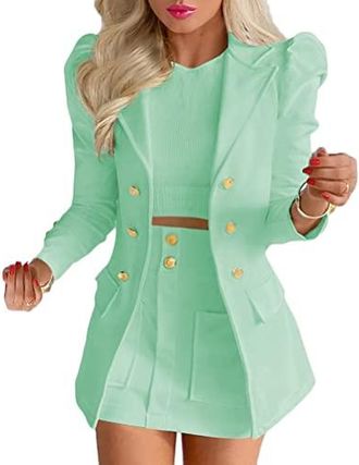 ORANDESIGNE Tailleur Femme 2 Pièces Costume Ensemble Jupe Veste Blazer à Manches Longues Col V + Jupe Crayon Costume OL Bureau Chic Elégant Slim Fit pour Travail 
