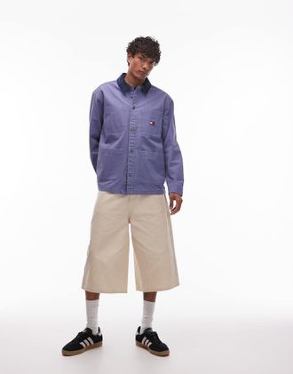 Tommy Jeans Hemdjacke in Blau mit farblich abgesetztem Cord-Kragen