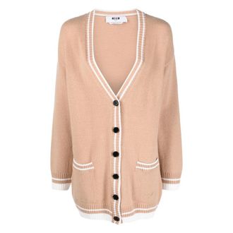 Msgm Cardigan mit kontrastierenden Abschl&uuml;ssen und V-Ausschnitt - - Knitwear - Damen - Beige - M