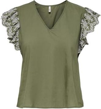 Only Onllou Life EMB S/S Frill Top WVN, Kalamata, XL Femmes
