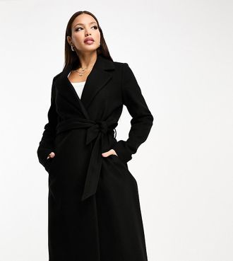 Vero Moda Tall Manteau ceintur&eacute; habill&eacute; mi-long - Noir