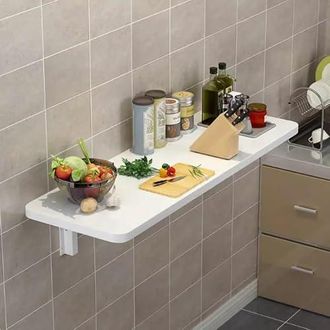 Generic Table Murale Rabattable, Bureau Flottant en Bois pour Petits Espaces, &Agrave; Manger Abattant pour Cuisine, &Eacute;tag&egrave;re Linge Pliable avec Supports Robustes(Whi