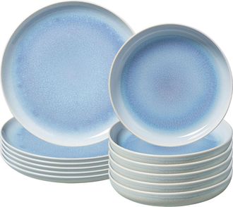 Villeroy & Boch like. by Villeroy & Boch - Crafted Blueberry Tafelservice 12-teilig, Speiseteller (25,9 cm) und Suppenteller (21,9 cm) mit Reaktivglasur, Premium Porz
